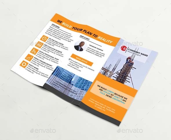 Worker Construction Tri-Fold Brochure, Print Templates | GraphicRiver