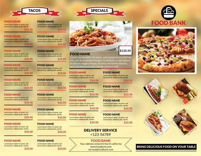 Food Menu Trifold Brochure , Print Templates | GraphicRiver