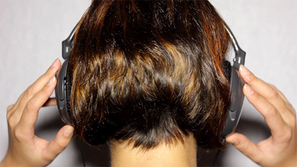 Back of Head Girl in Headphones, Stock Footage | VideoHive