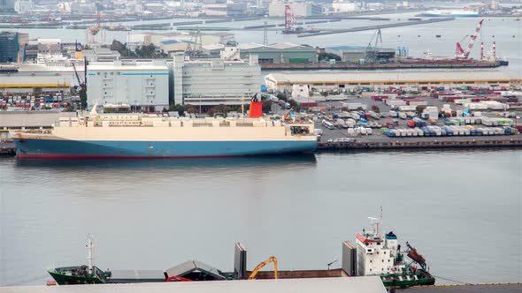 Cargo Ship Load Dock Container Terminal Day Tokyo, Stock Footage ...