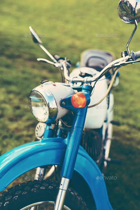 Blue vintage motorcycle Stock Photo by arthurhidden | PhotoDune