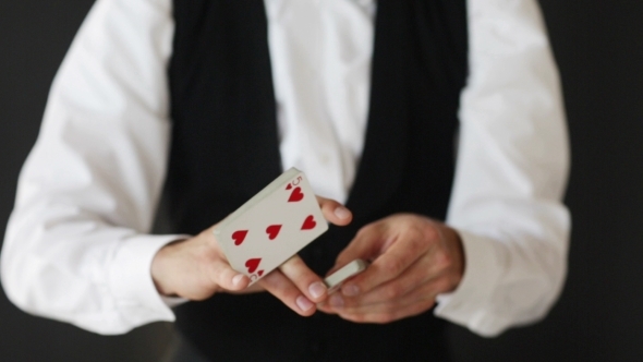 Magician Man Showing Trick With Playing Cards, Stock Footage | VideoHive