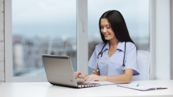 Doctor Or Nurse Typing On Laptop At Medical Office, Stock Footage ...