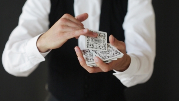 Magician Man Showing Trick With Playing Cards, Stock Footage | VideoHive