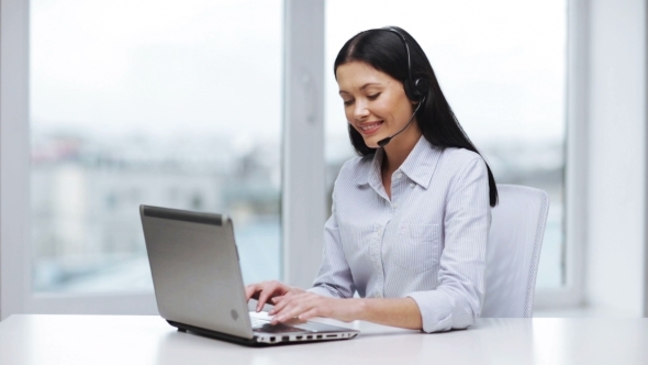 Helpline Operator With Laptop Taking Call, Stock Footage | VideoHive