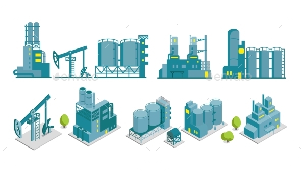 Set of Isometric and 2D Factory Illustrations by IlyaKalinin | GraphicRiver