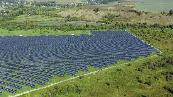 aerial view of solar power station, Aerial Top View of Solar Farm with ...