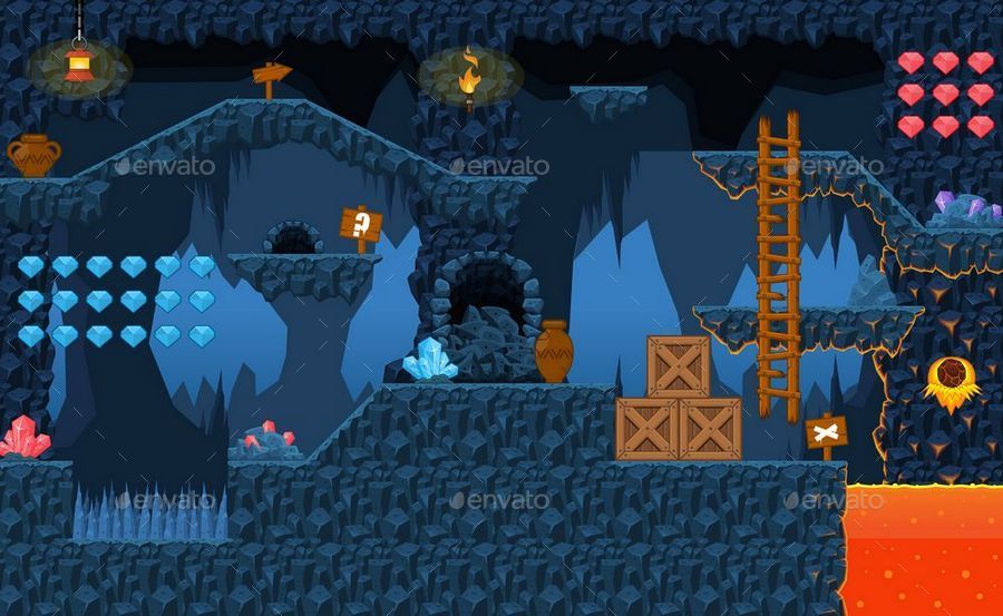 Lava Cave - Platformer Tileset, Game Assets | GraphicRiver