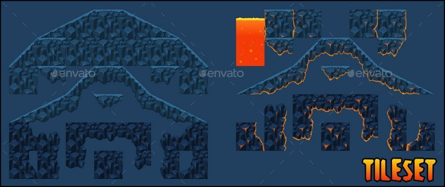 Lava Cave - Platformer Tileset, Game Assets | GraphicRiver