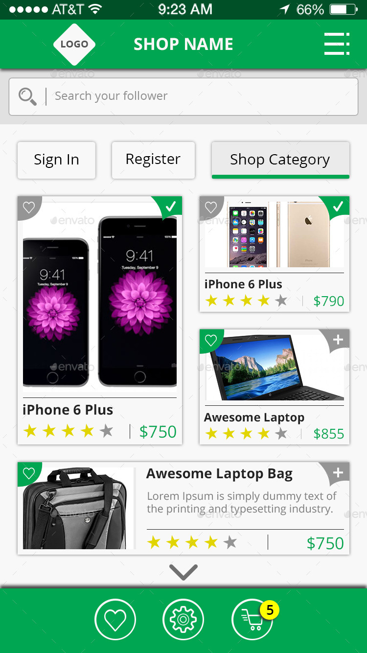 Shop & Social iOS App UI Kit, Web Elements | GraphicRiver