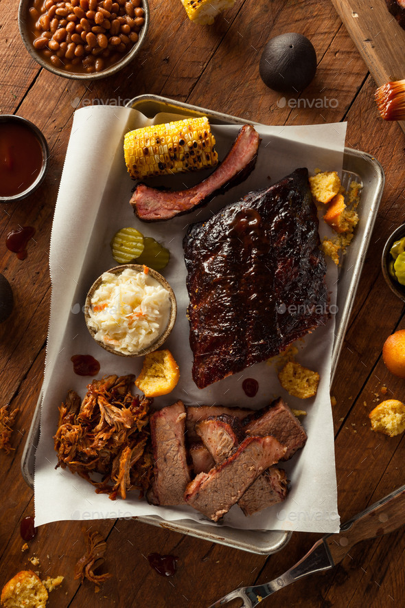 Barbecue Smoked Brisket and Ribs Platter Stock Photo by bhofack2 ...