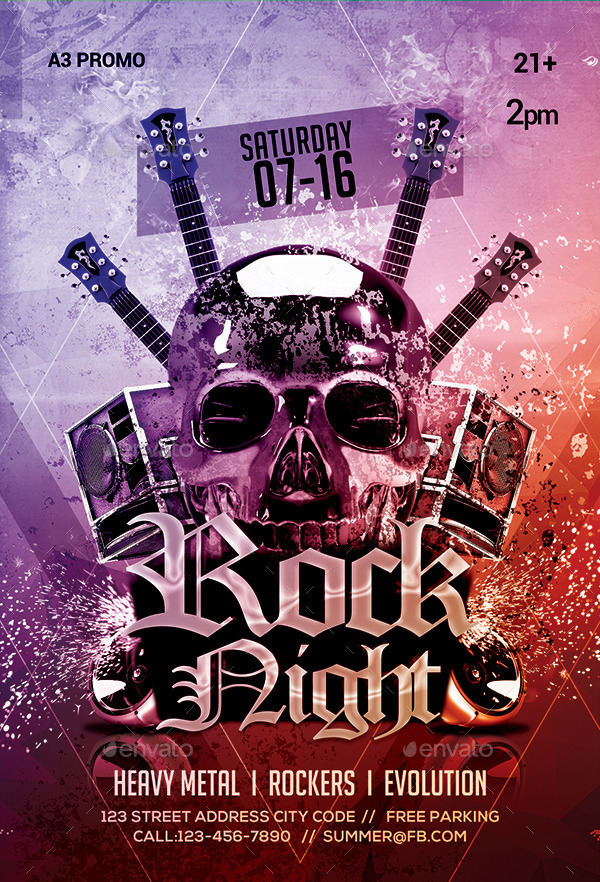 Rock Night Flyer Template, Print Templates | GraphicRiver