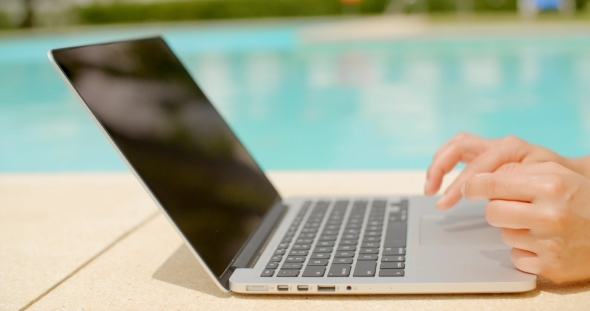 Woman Using Laptop Computer Outdoors, Stock Footage | VideoHive
