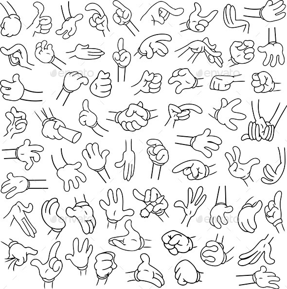 Cartoon Hands Pack Lineart 2 by LironPeer | GraphicRiver