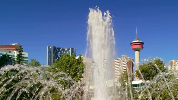 Fountain And Calgary Tower, Stock Footage | VideoHive