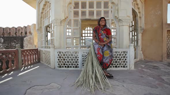 Indian Woman With Reed Broom, Stock Footage | VideoHive