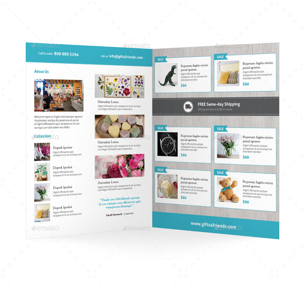 Gift Shop Bifold / Halffold Brochure, Print Templates | GraphicRiver