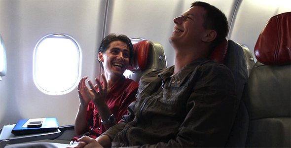 Two Happy Men Talking & Laughing on the Airplane 1, Stock Footage ...