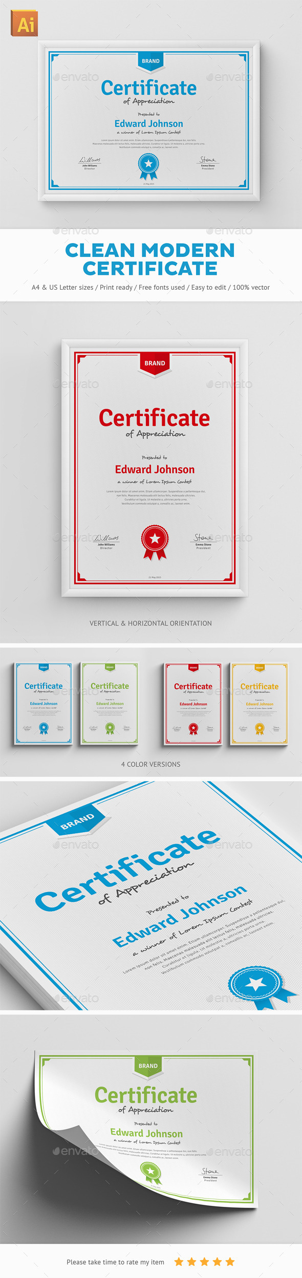 Clean Modern Certificate by Snowboy | GraphicRiver