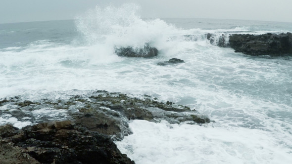 Cold Ocean Surf on the Rocky Shore, Stock Footage | VideoHive