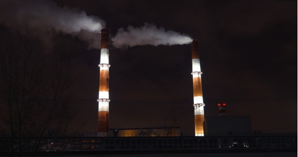 Smoking Factory Pipes In The City At Night, Stock Footage | VideoHive