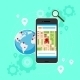 Mobile Cell Phone World Map Gps Globe Navigation by prostockstudio