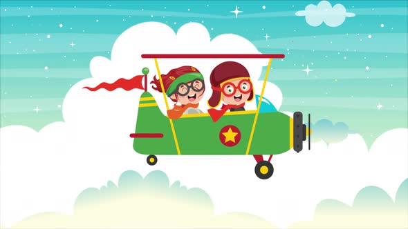 Happy Kids Flying On An Airplane, Motion Graphics | VideoHive