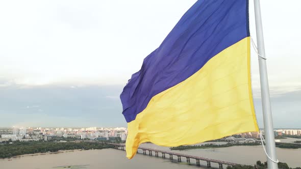 Kyiv - National Flag of Ukraine By Day. Aerial View. Kiev, Stock Footage