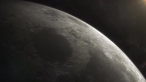 Moon Fly Orbit Seen From Space With Yellow Sun, Motion Graphics | VideoHive