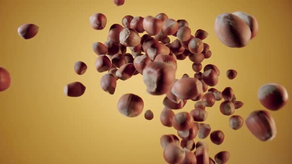 Explosion of Dried Kernel Hazelnuts on Yellow Studio Background, Stock ...