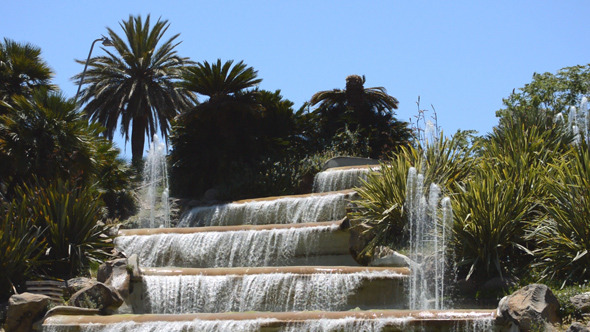 Cascading Water Fountain In Palm Tree Park, Stock Footage | VideoHive