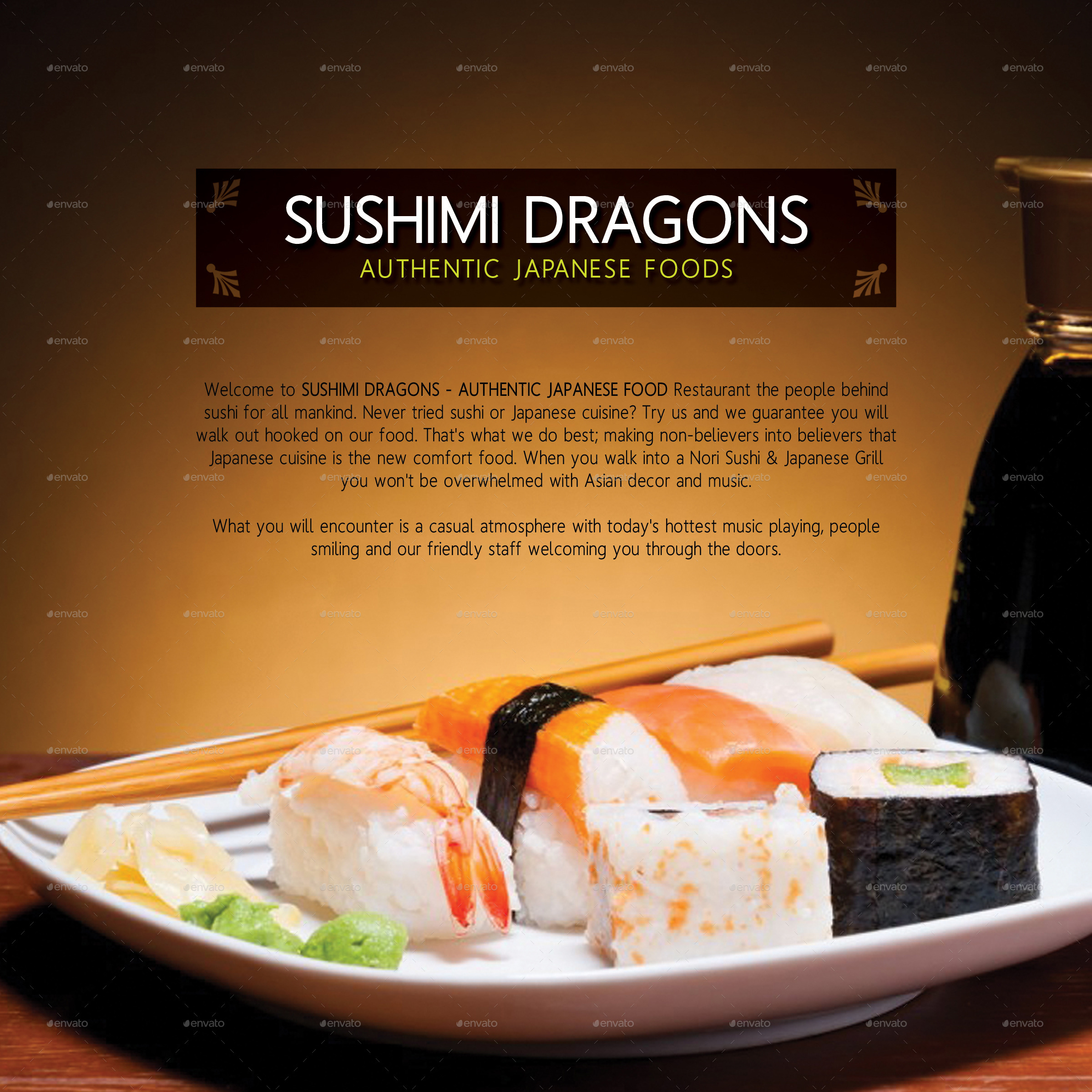 4 Sushi Restaurant Menu 3-Fold Brochure Bundle, Print Templates ...