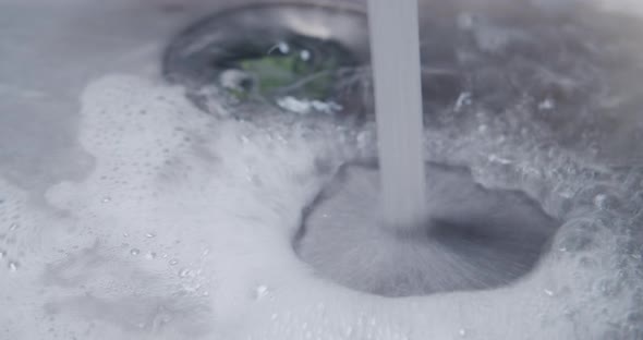 Overflowing Kitchen Sink with Water and Foam Blockage Sin, Stock Footage
