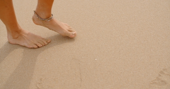 Bare Feet Coated In Sand Walking On Beach, Stock Footage | VideoHive