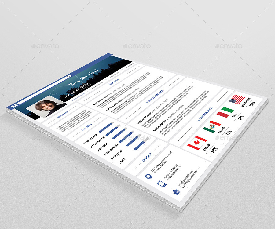 Creative Facebook Style Resume, Print Templates | GraphicRiver