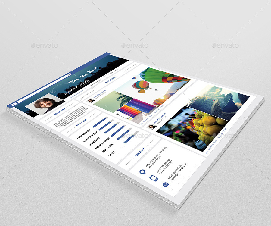 Creative Facebook Style Resume, Print Templates | GraphicRiver