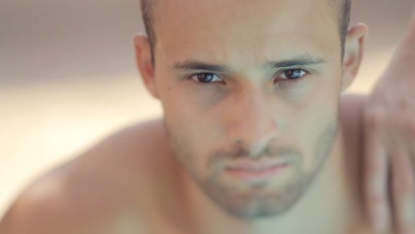 Sexy Confident Guy With a Beard Raises His Head, Stock Footage | VideoHive