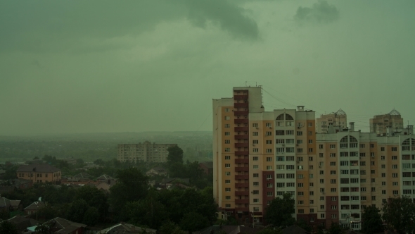Rainy Day In City, View From Rooftop , Stock Footage | VideoHive