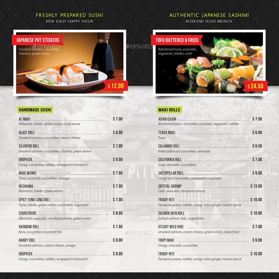 Sushi Restaurant Menu Pack, Print Templates | GraphicRiver