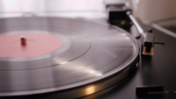 Vinyl player. Vinyl playing. Vintage retro turntable spinning and ...