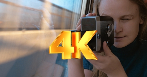 Woman Using Retro Video Camera To Shoot The Way, Stock Footage | VideoHive