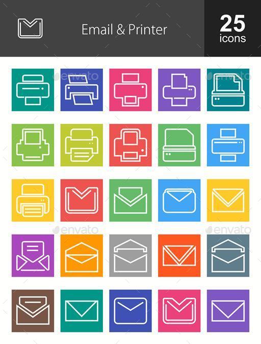 312 Email & Printer - Technology Icons, Icons | GraphicRiver