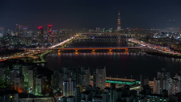 Night Seoul of Illumination Bridge Korea Cityscape, Stock Footage ...