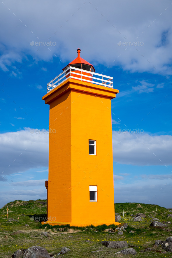 Orange lighthouse in Iceland Stock Photo by elxeneize | PhotoDune