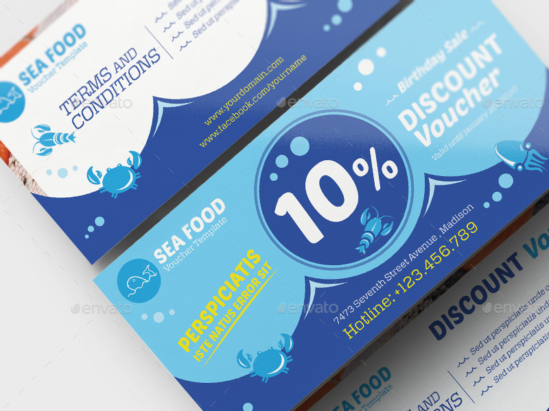 Seafood Restaurant - Voucher Template, Print Templates | GraphicRiver