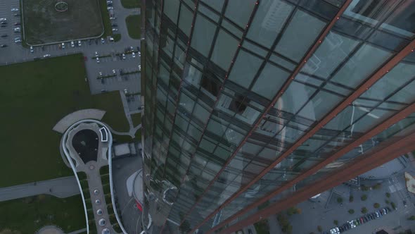 Aerial Top View of a Skyscraper with Glass Facade Building, Stock Footage