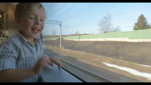 Boy Waving Hand Out Of The Train Window, Stock Footage | VideoHive