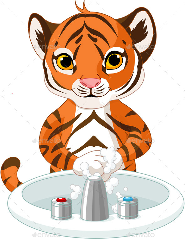 Little Tiger Washing Hands by Dazdraperma | GraphicRiver