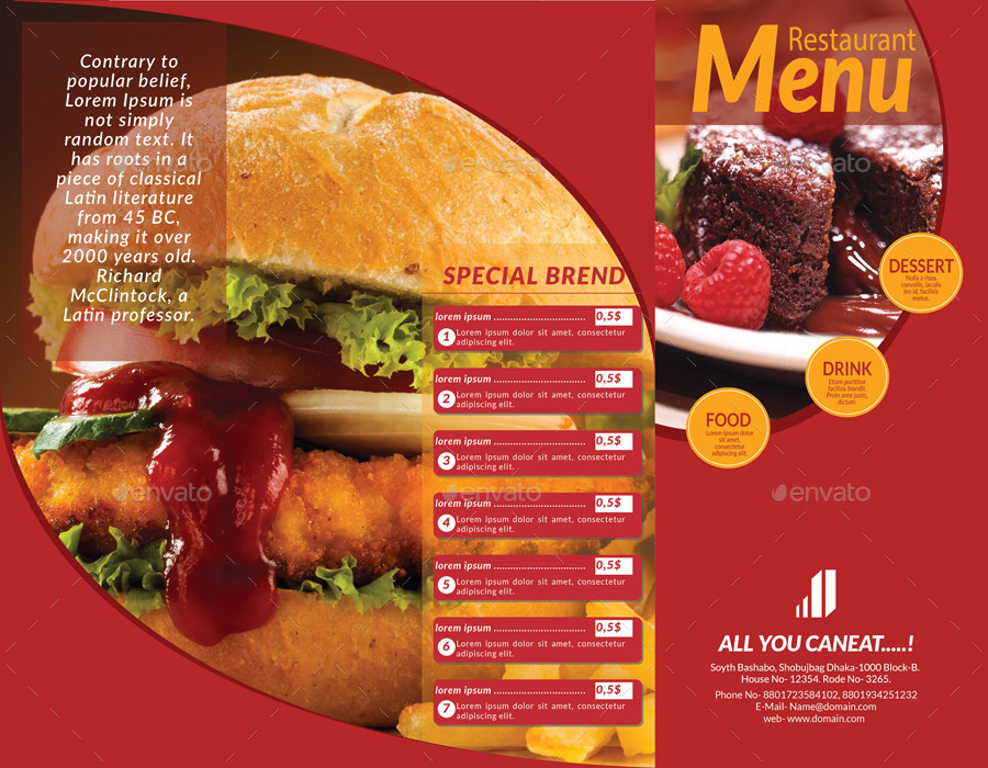 Food Menu Tri-Fold Brochure, Print Templates | GraphicRiver