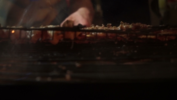 The Meat Preparing On a Lattice For a Barbecue, Stock Footage | VideoHive